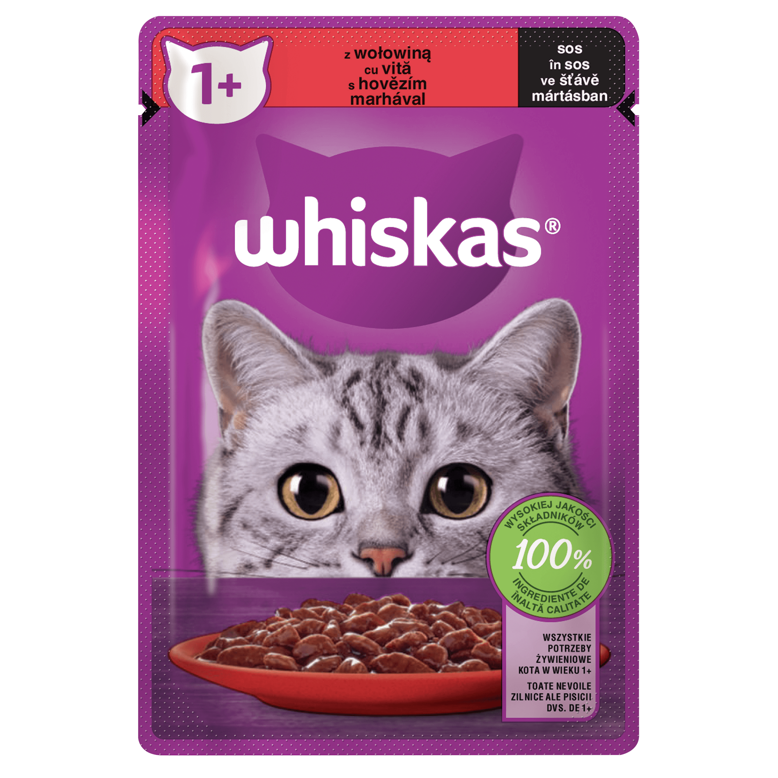 Whiskas kapsička s hovězím ve šťávě (1x85g)